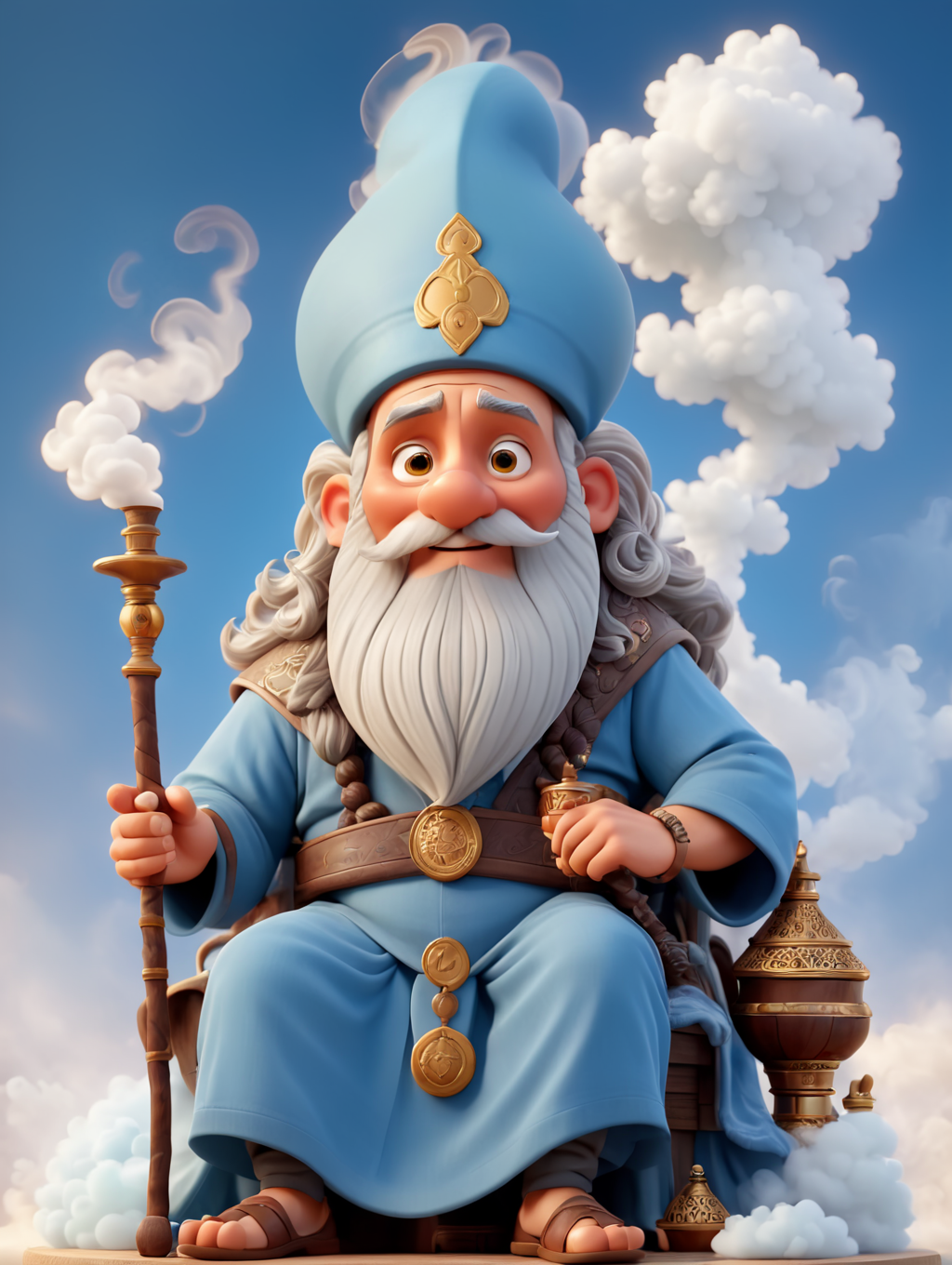 Premium Free ai Images | old wizard with long beard sitting cross ...