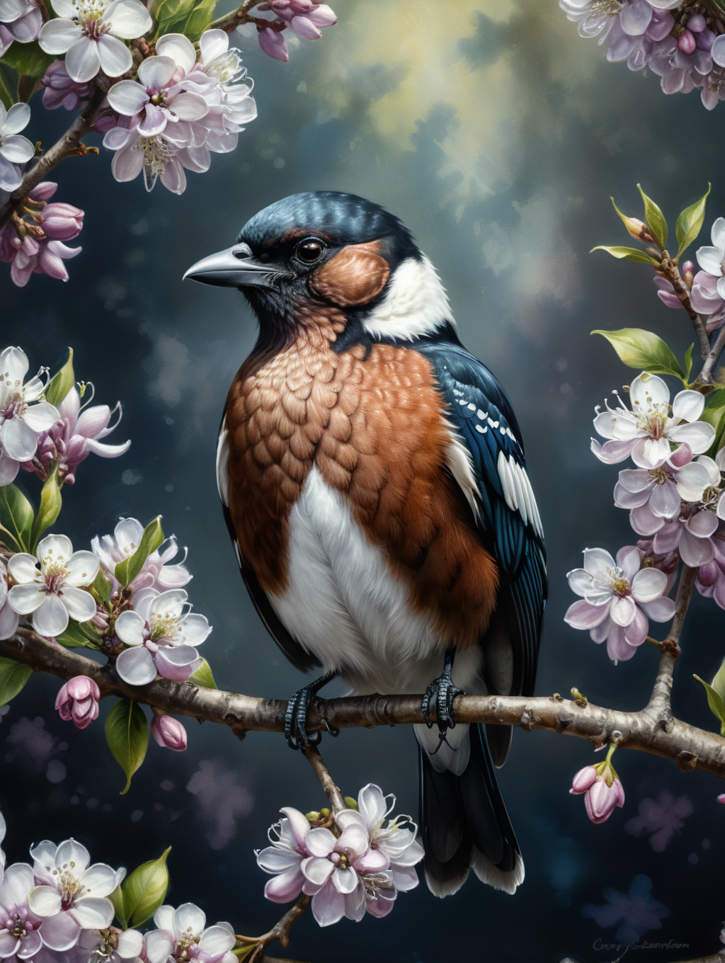 Premium Free ai Images | eurasian magpie sitting in blooming white ...