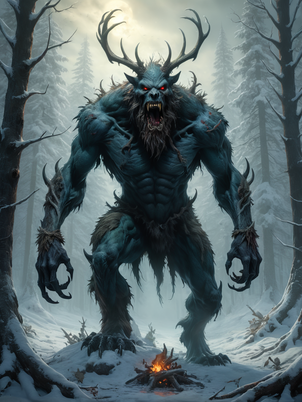 Premium Free ai Images | wendigo or windigo is man eating spirit in ...
