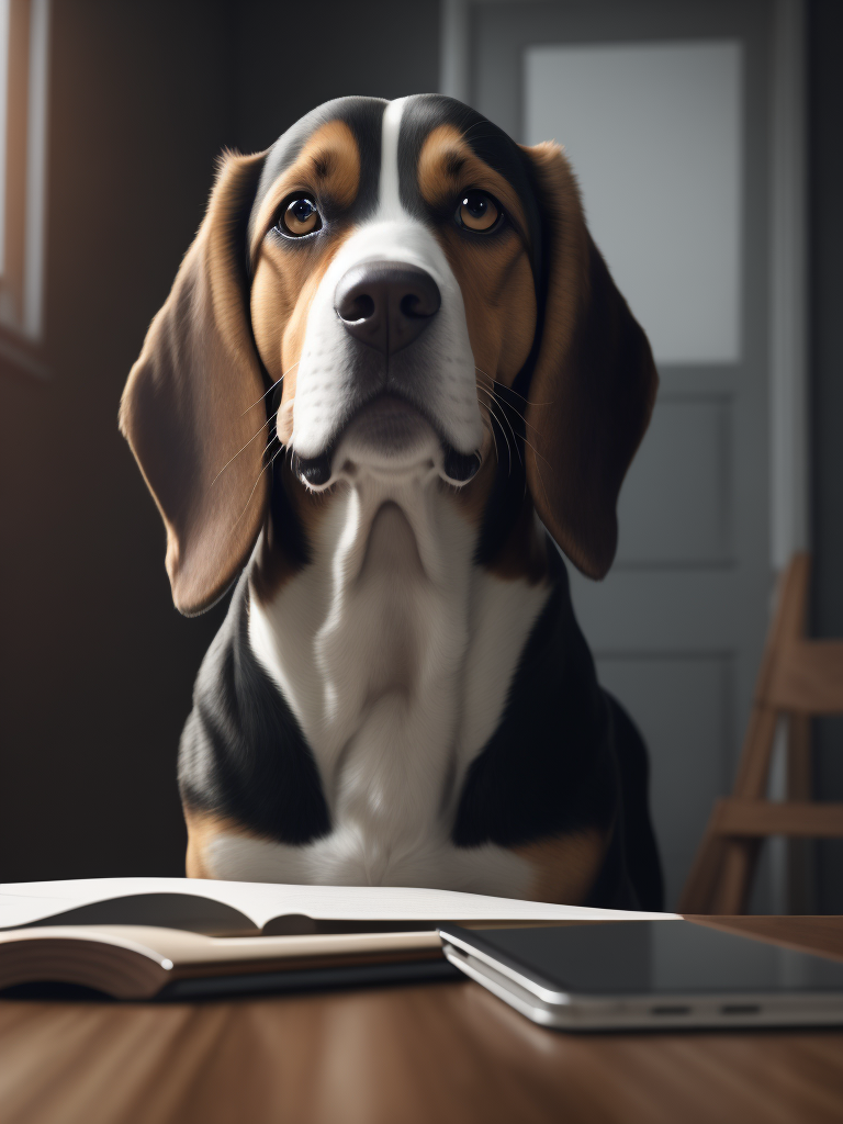 Premium Free ai Images | beagle taking test