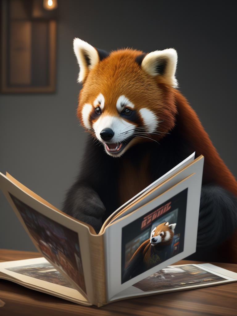 Premium Free ai Images | red panda reading comic book