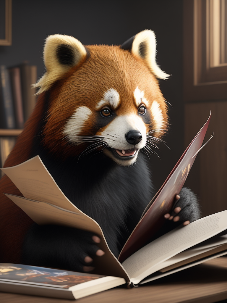 Premium Free ai Images | red panda reading comic book
