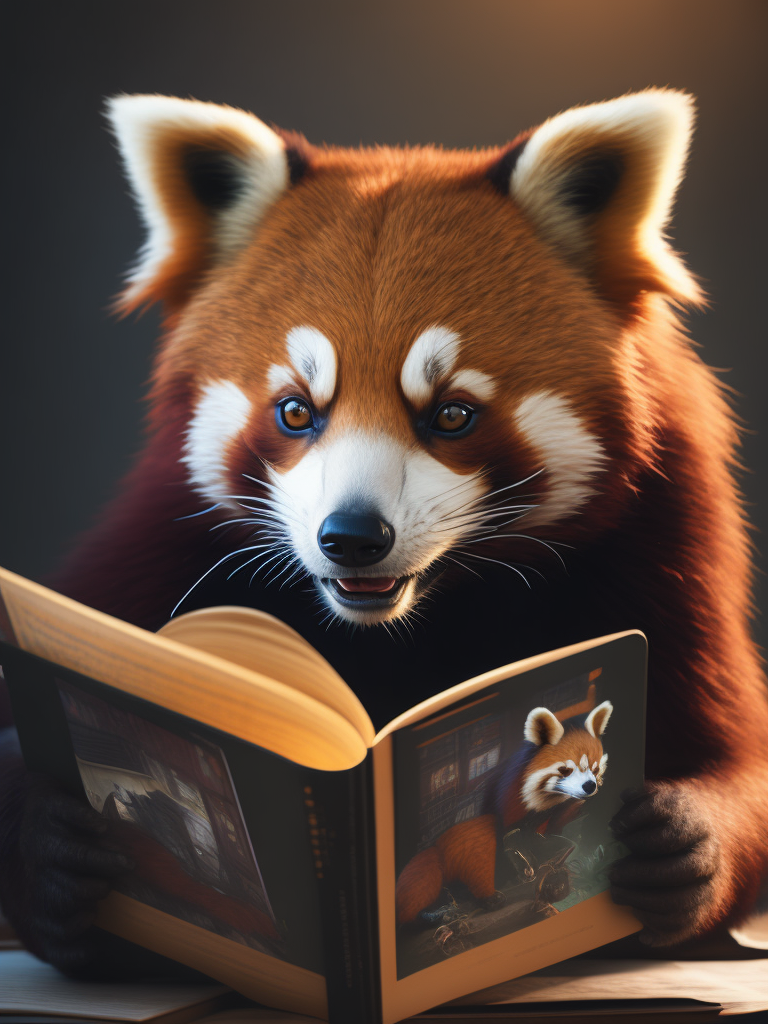 Premium Free ai Images | red panda reading comic book