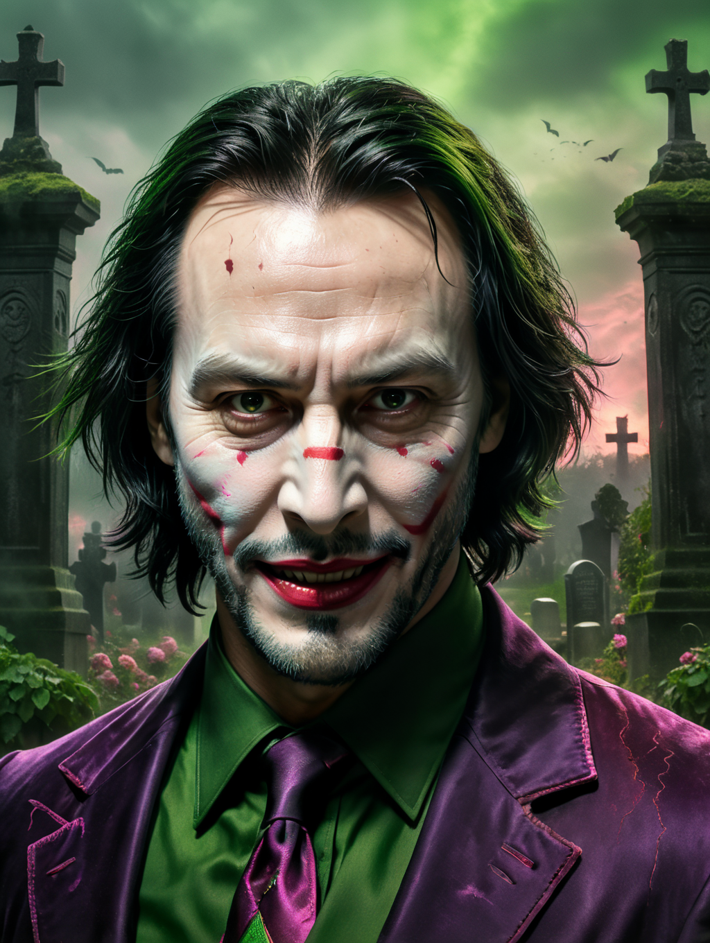 Premium Free ai Images | portrait of keanu reeves in joker costume for ...