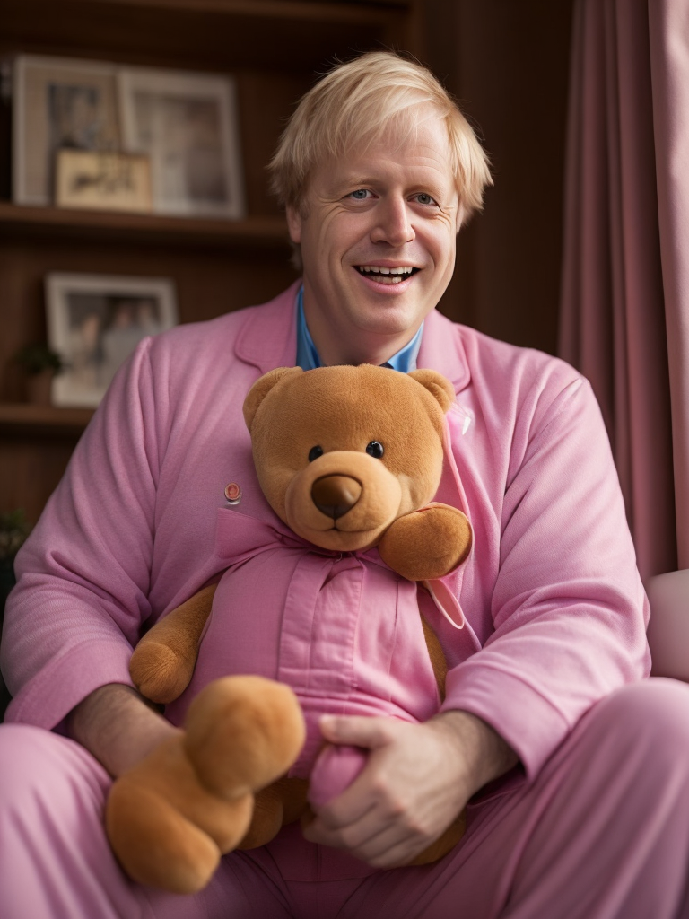 Premium Free ai Images | boris johnson in pink pajamas laughing holding ...