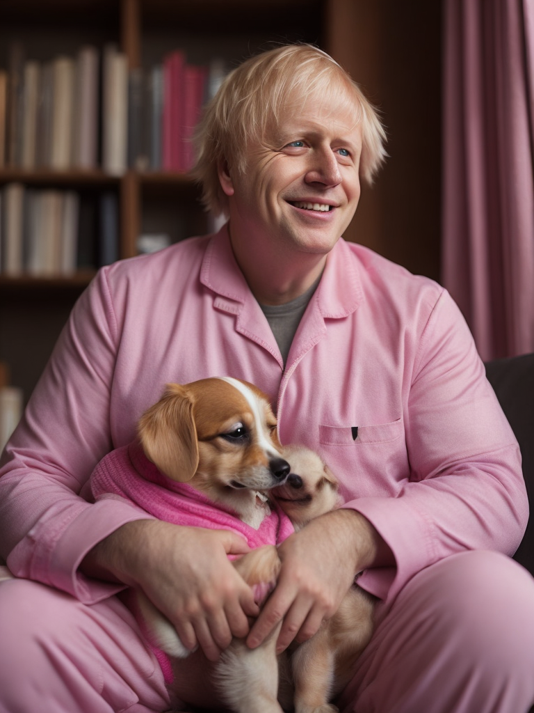 Premium Free ai Images | boris johnson in pink pajamas laughing holding ...