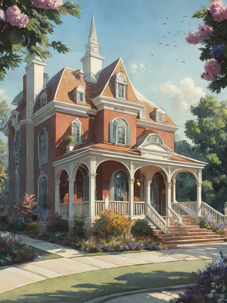 Premium Free ai Images | fairytale house marty bell openwork veranda ...