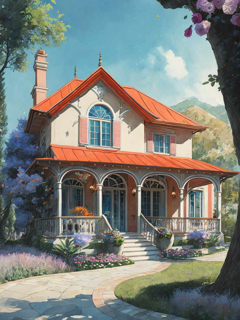 Premium Free ai Images | fairytale house marty bell openwork veranda ...