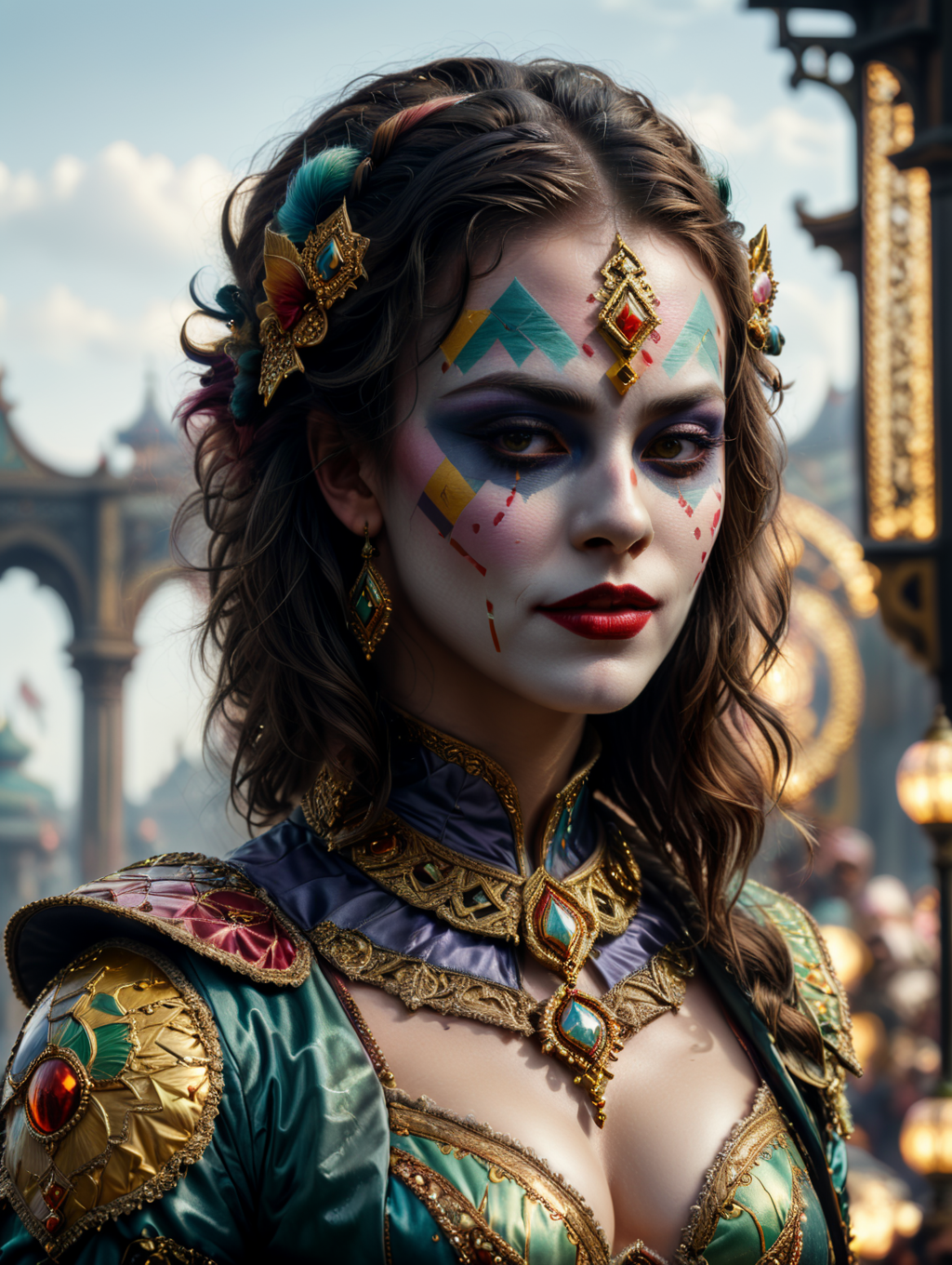 Premium Free ai Images | epic portrait of tvenetian harlequin female ...