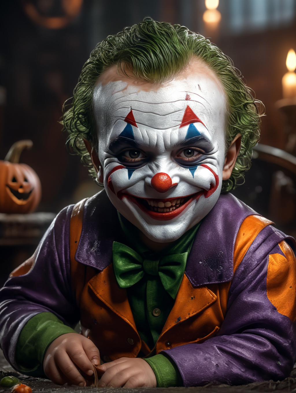 Premium Free ai Images | joker as cute baby smooth baby skin halloween ...