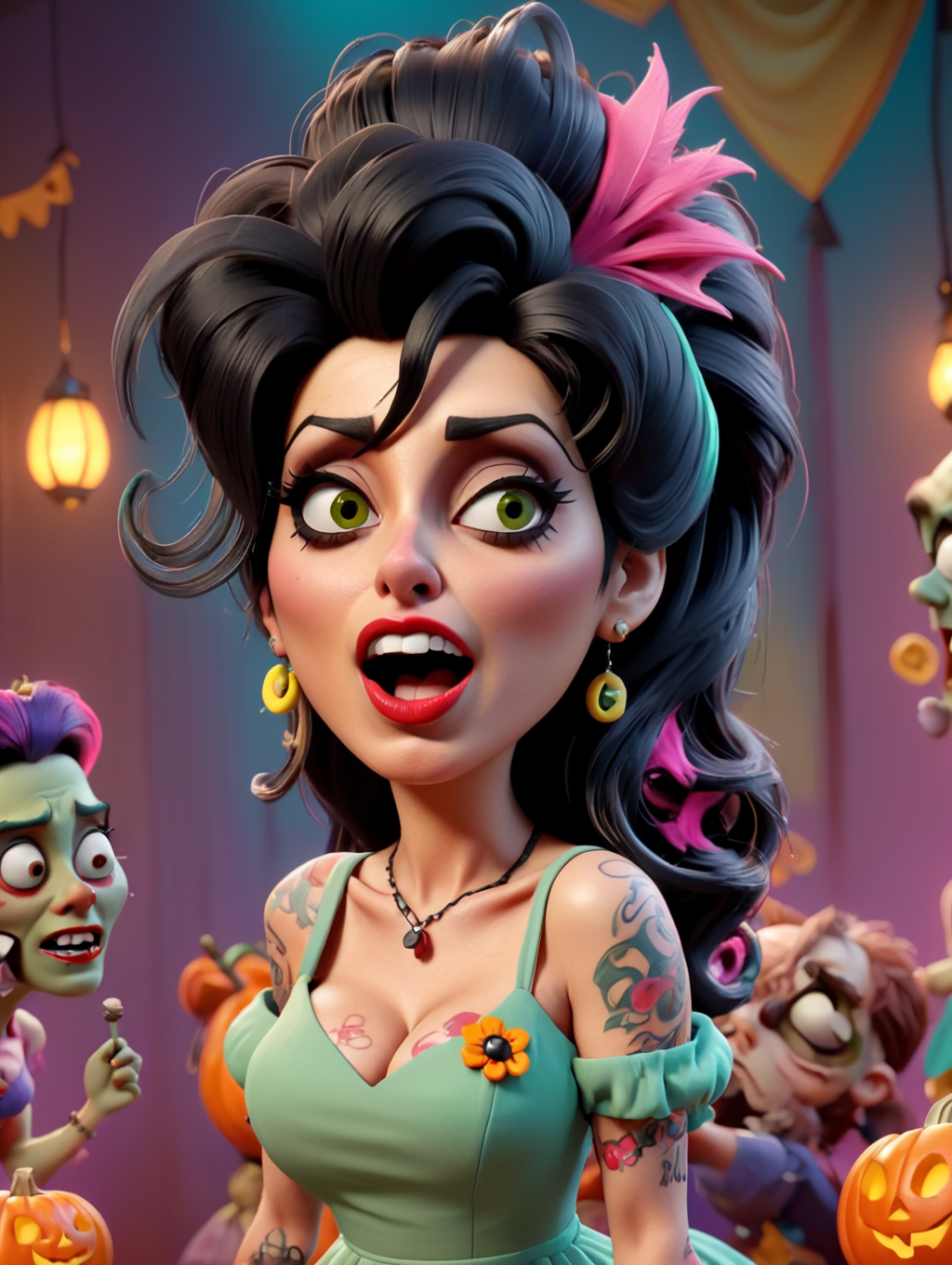 Premium Free ai Images | drunken zombie amy winehouse singing on stage ...