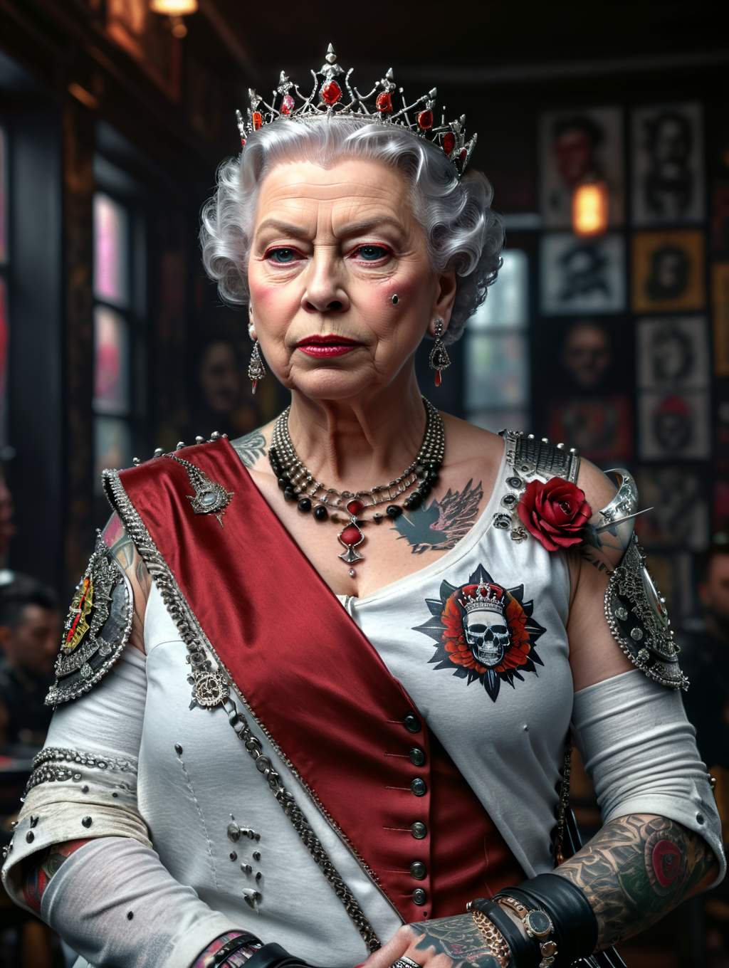 Premium Free ai Images | queen elizabeth as punk rocker full face ...