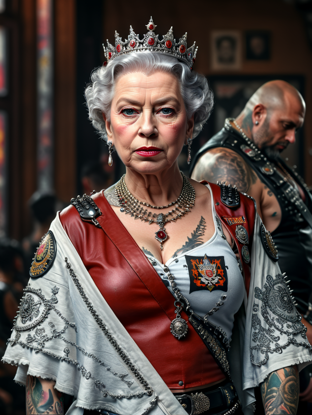 Premium Free ai Images | queen elizabeth as punk rocker full face ...