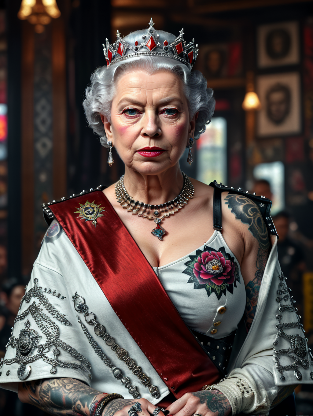 Premium Free ai Images | queen elizabeth as punk rocker full face ...
