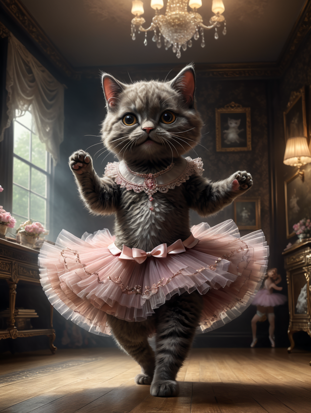 Premium Free ai Images | giant cute british kitty in tutu dancing ballet