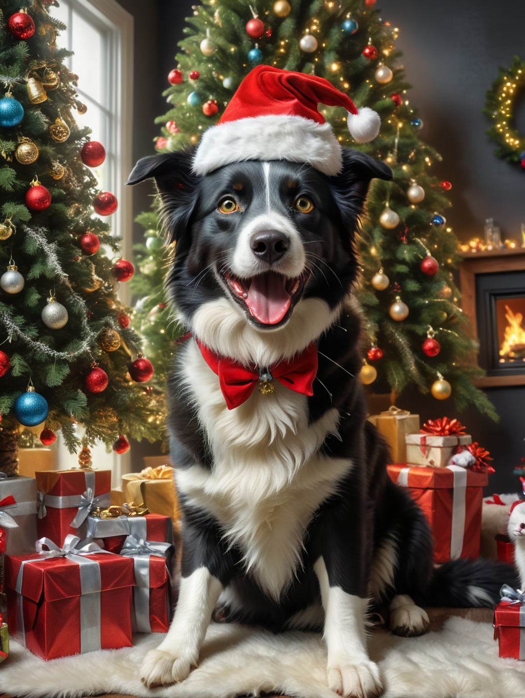 Premium Free ai Images | border collie and cat celebrating christmas