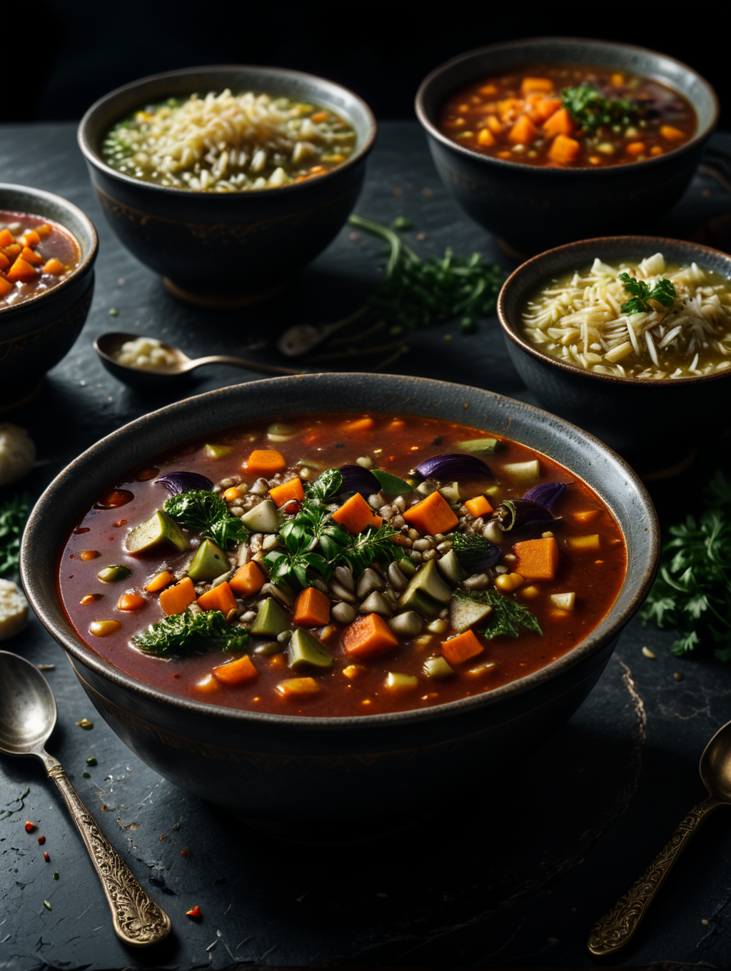 Premium Free ai Images | vegetable soup in tradicional table with spoon ...