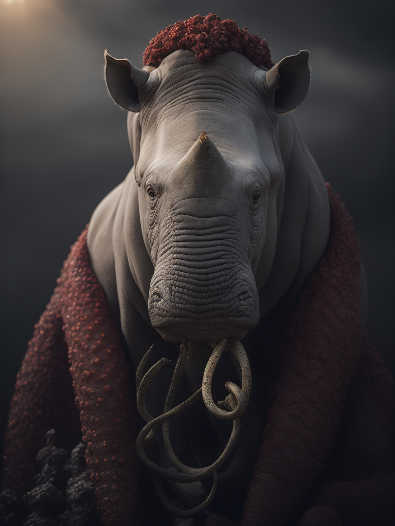 Premium Free ai Images | white and red rhino with octopus beard dark ...