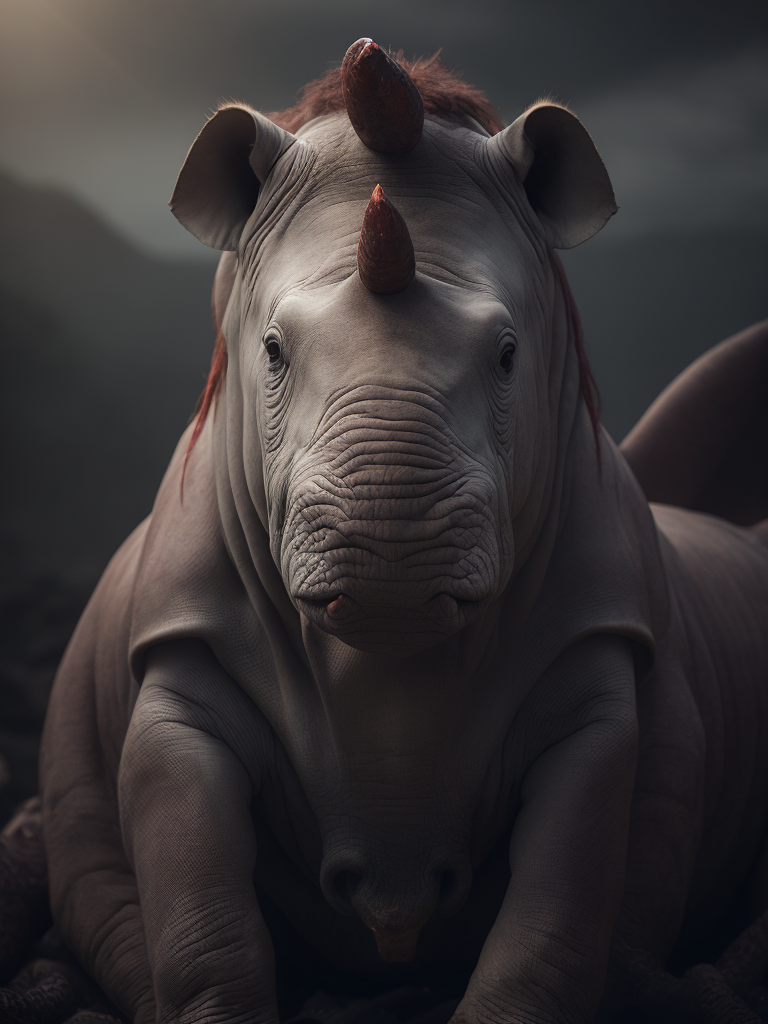 Premium Free ai Images | white and red rhino with octopus beard dark ...