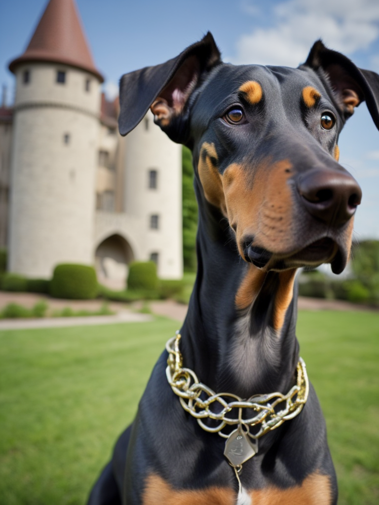 Premium Free ai Images | doberman dog golden chain aggresive look in ...