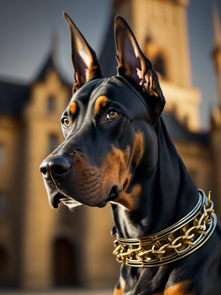 Premium Free ai Images | doberman dog golden chain aggresive look in ...