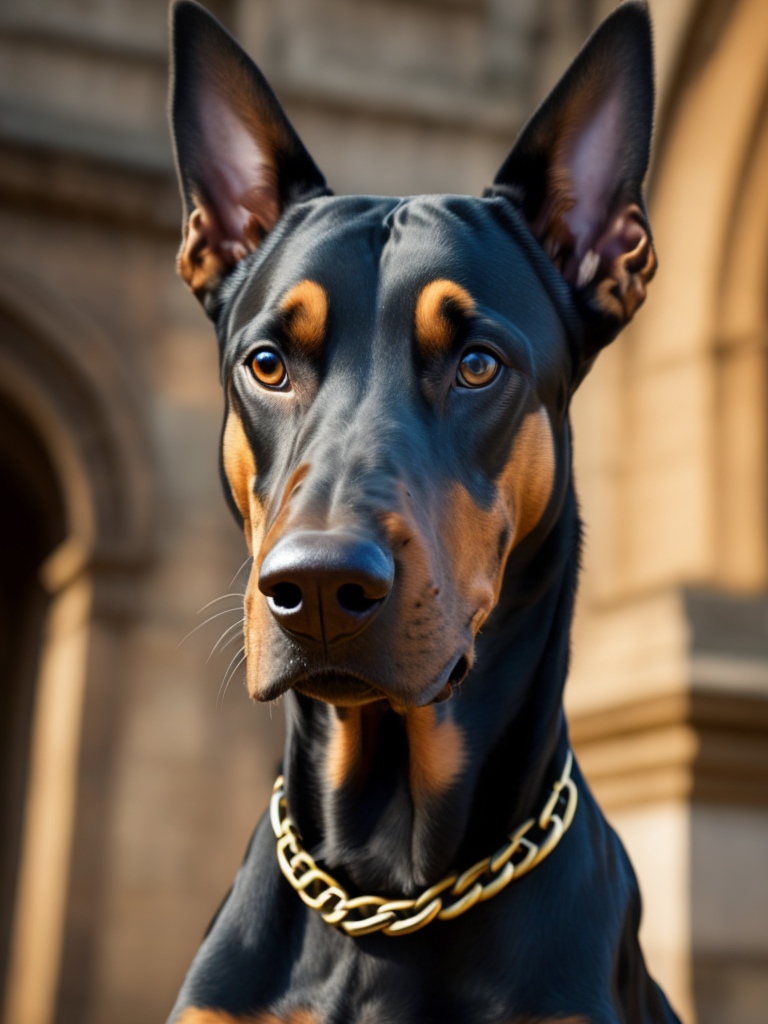 Premium Free ai Images | doberman dog golden chain aggresive look in ...