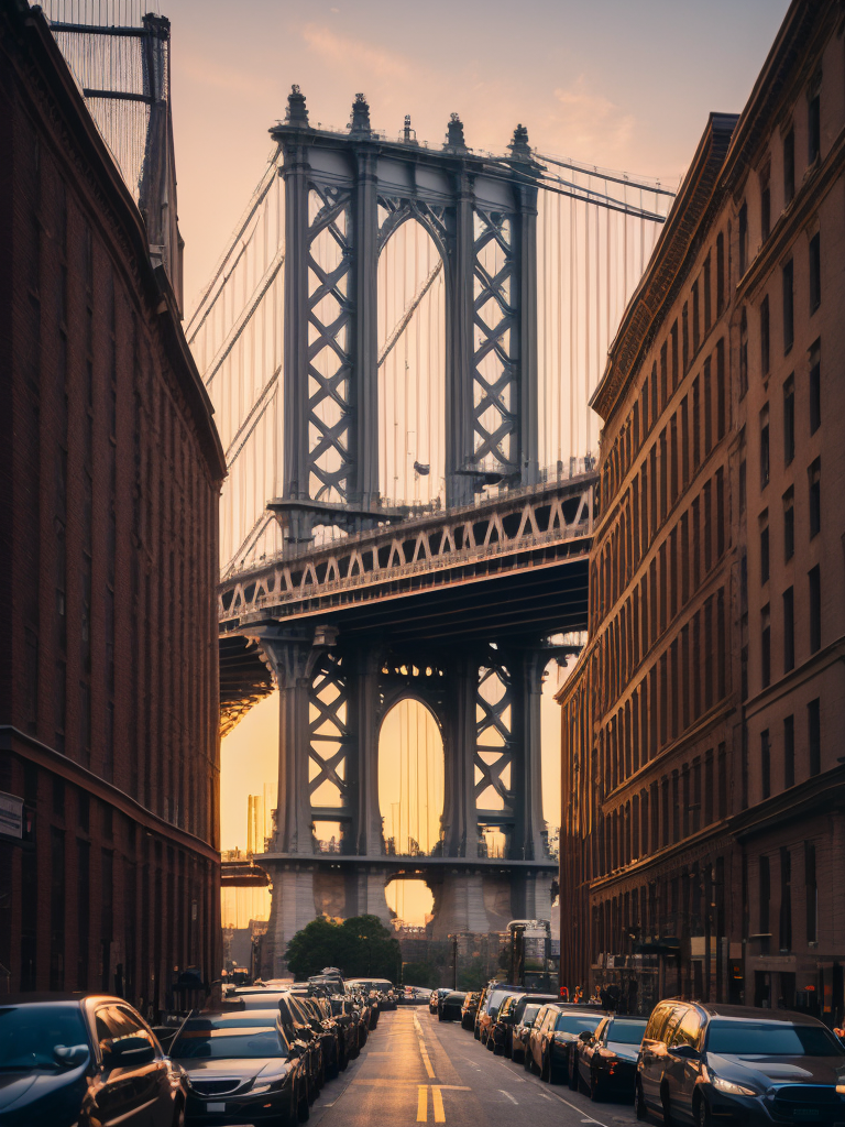 Premium Free ai Images | manhattan bridge view from dumbo sunset high ...