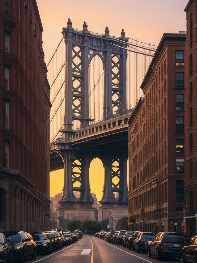 Premium Free ai Images | manhattan bridge view from dumbo sunset high ...