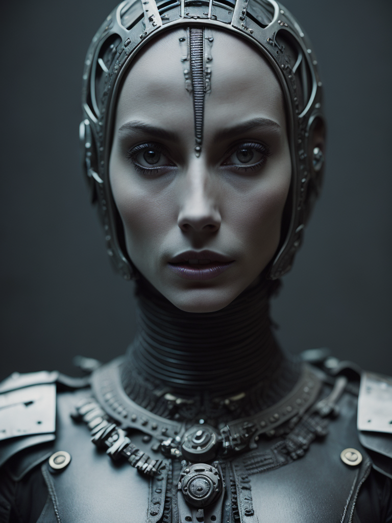 Premium Free ai Images | female robot giger style black and white high ...