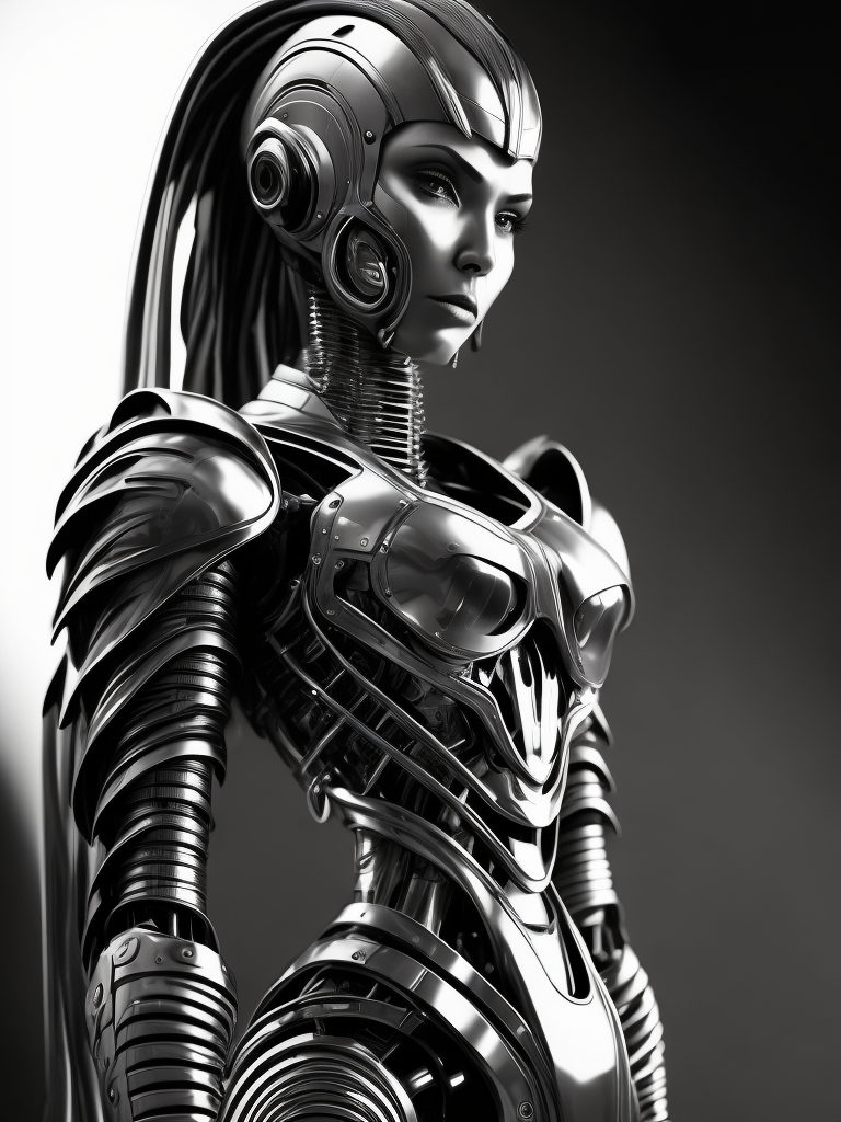 Premium Free ai Images | female robot giger style black and white high ...