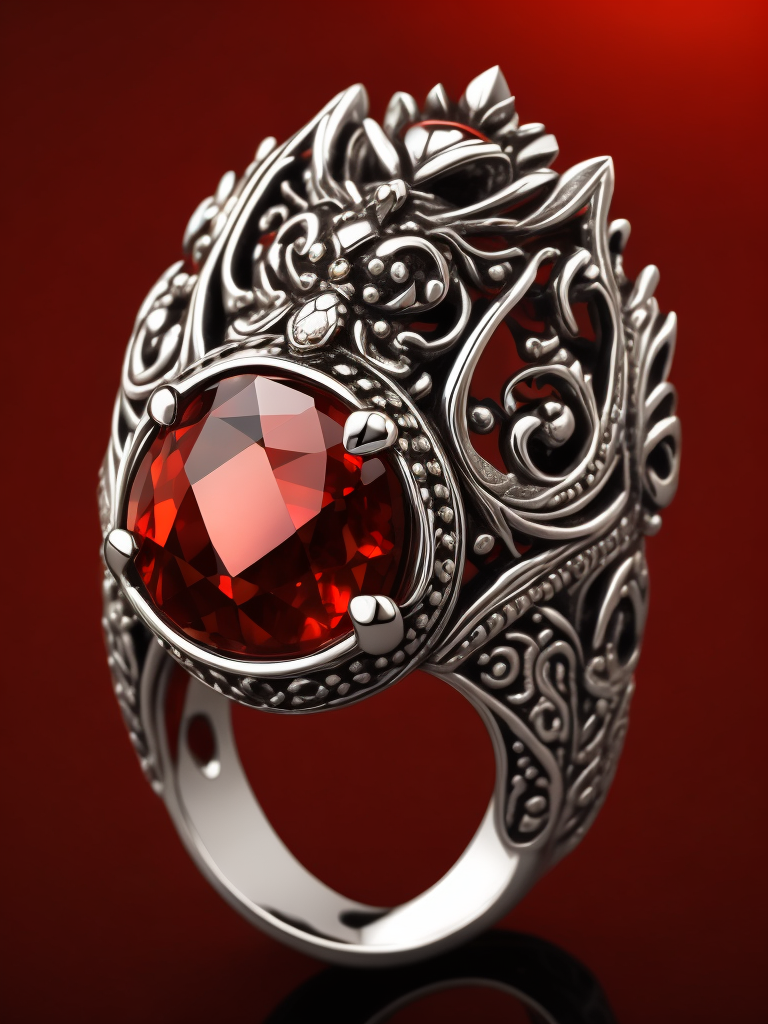 Premium Free ai Images | royal silver ring with ruby fantasy style ...