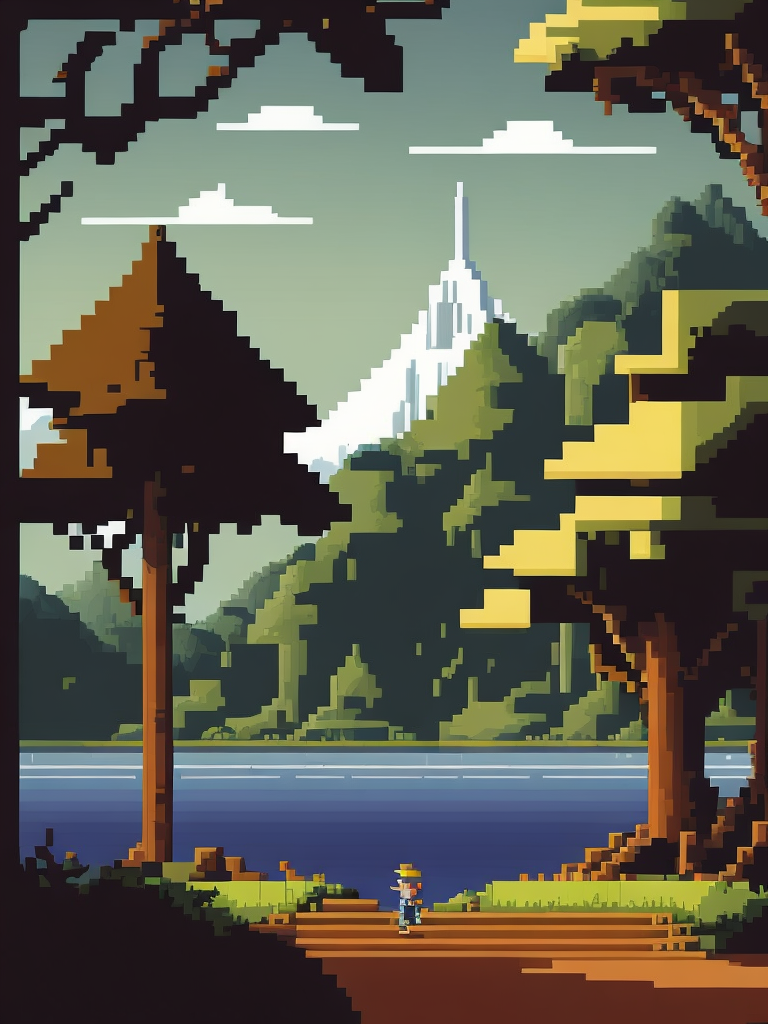 Premium Free ai Images | landscape pixel art big pixels square pixels ...