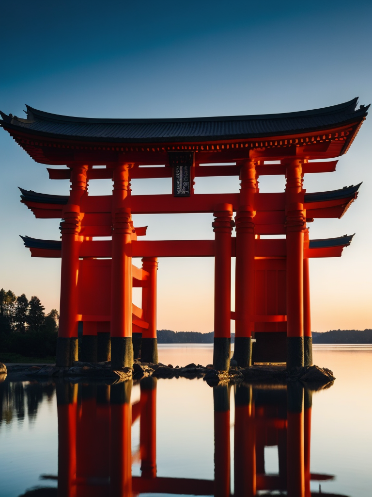 Premium Free ai Images | red torii gate in middle of lake dense forest ...