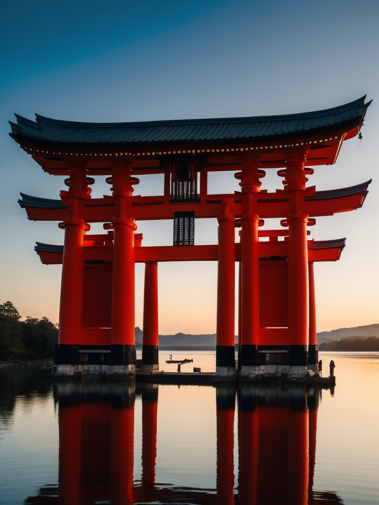 Premium Free ai Images | red torii gate in middle of lake dense forest ...