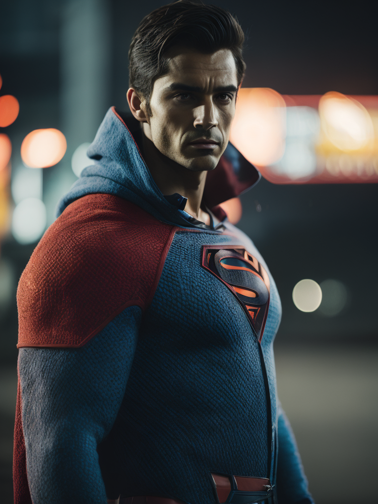 Premium Free ai Images | portrait of superman in knitted suit blue suit ...