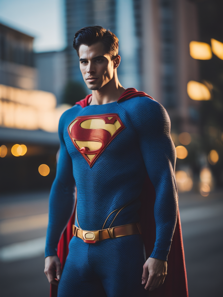 Premium Free ai Images | portrait of superman in knitted suit blue suit ...