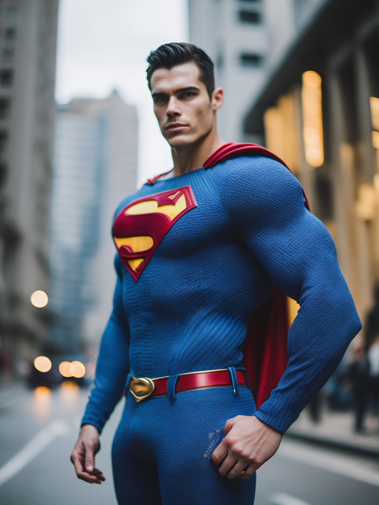 Premium Free ai Images | portrait of superman in knitted suit blue suit ...