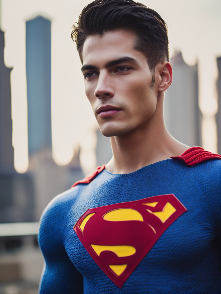 Premium Free ai Images | portrait of superman in knitted suit blue suit ...