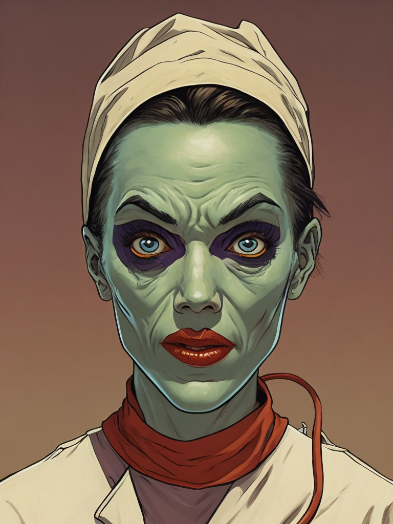 Premium Free ai Images | portrait of zombie nurse retro minimalist portrait by jean giraud ...