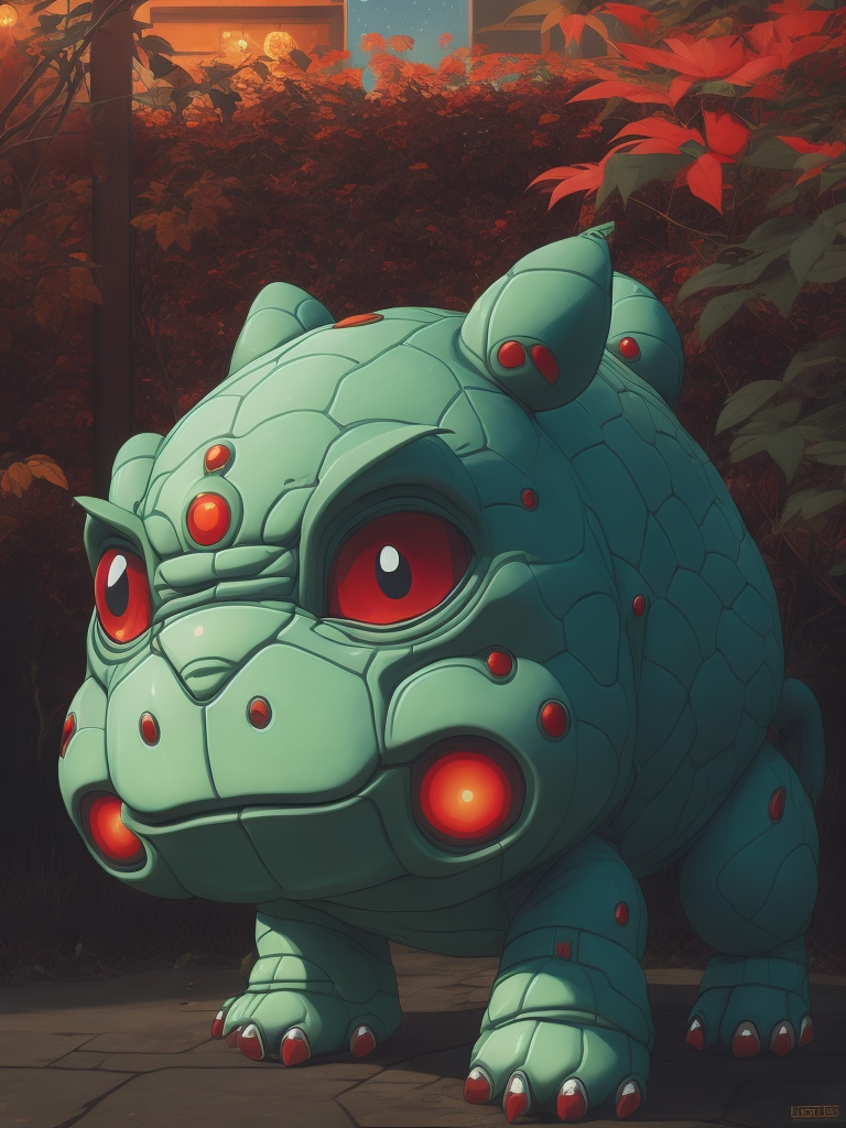 Premium Free ai Images | stylish bulbasaur in the style of vintage ...