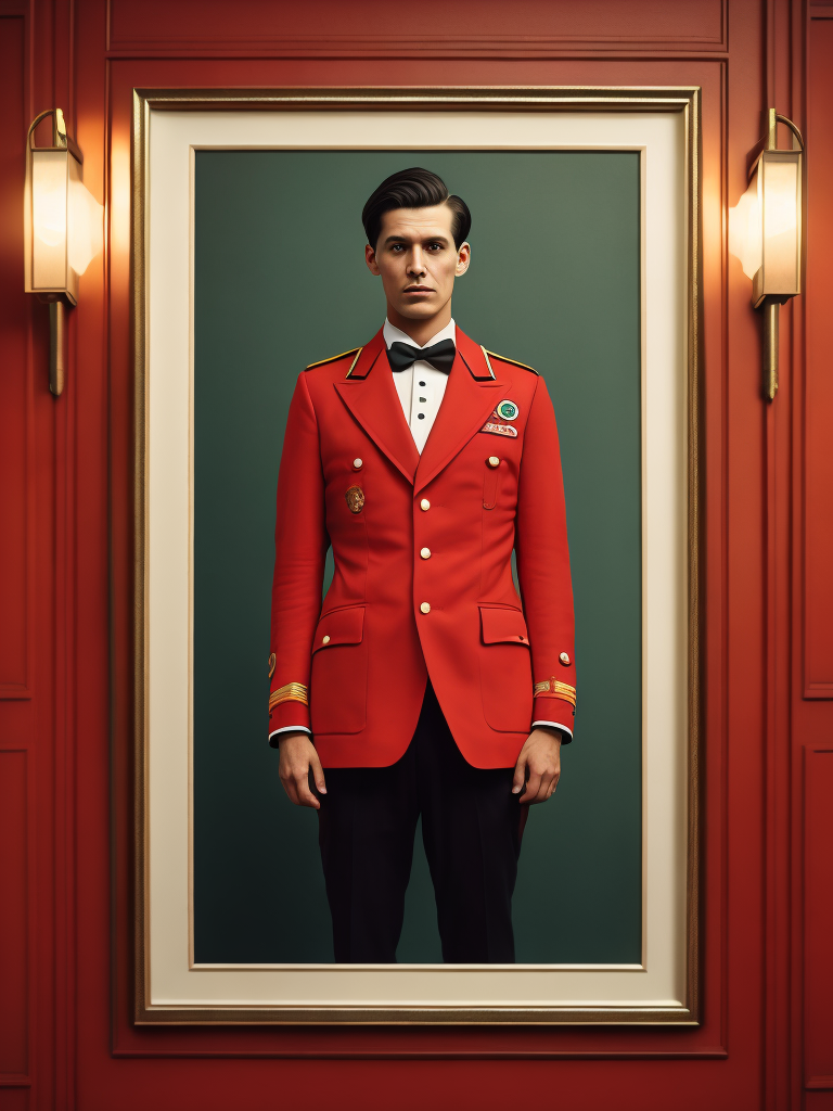 Premium Free ai Images | vintage portrait of hotel porter red uniform ...