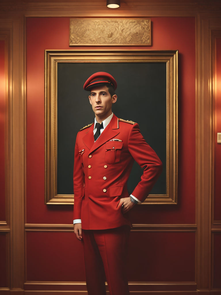 Premium Free ai Images | vintage portrait of hotel porter red uniform ...