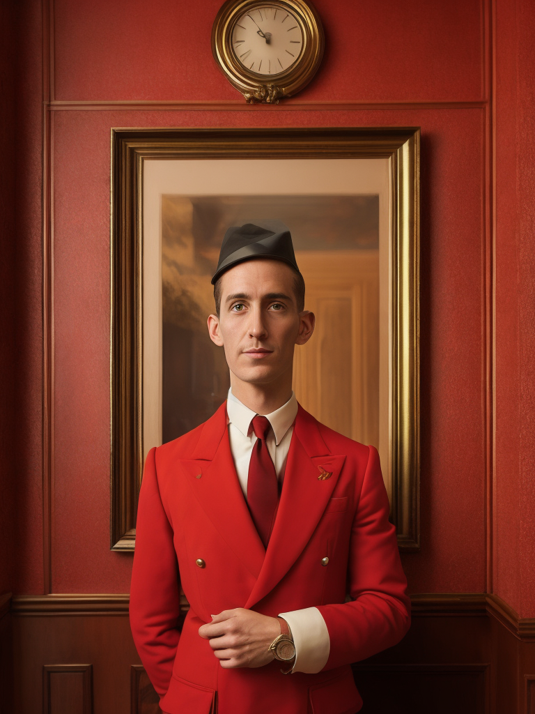 Premium Free ai Images | vintage portrait of hotel porter red uniform ...