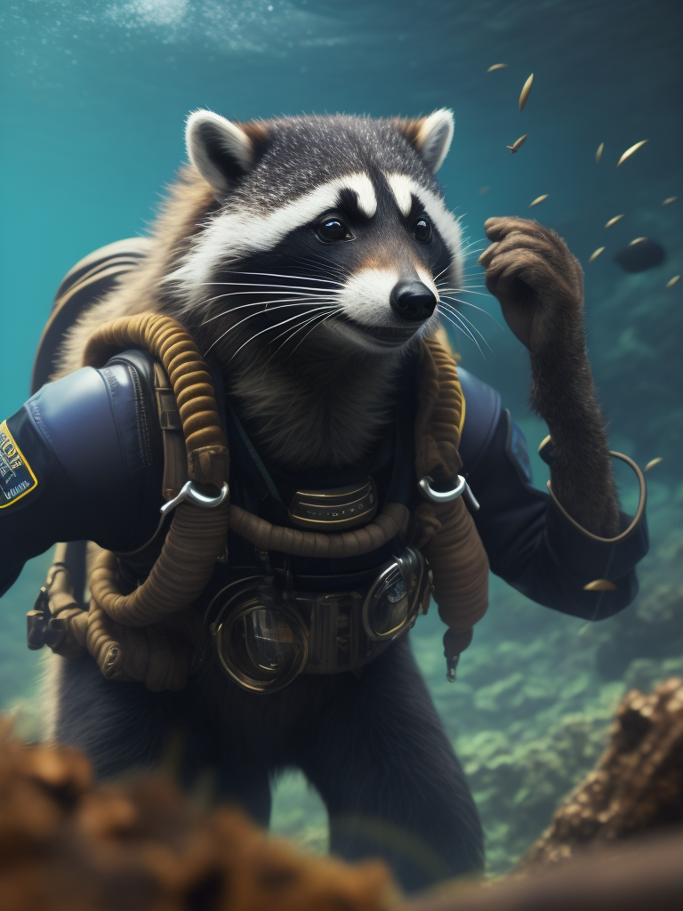 Premium Free ai Images | crazy raccoon in diving suit
