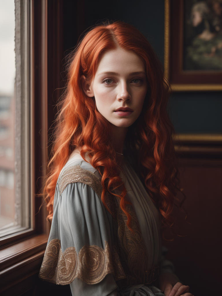 Premium Free ai Images | portrait of red haired young girl in front of ...