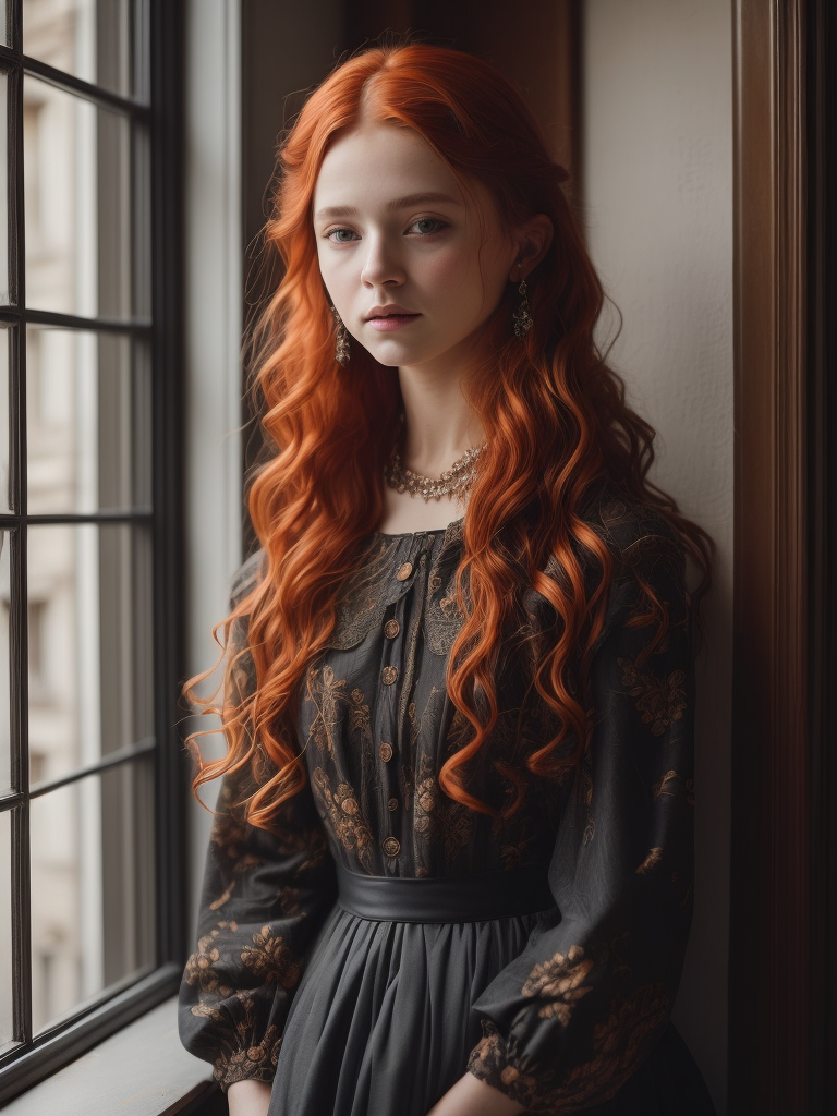 Premium Free ai Images | portrait of red haired young girl in front of ...