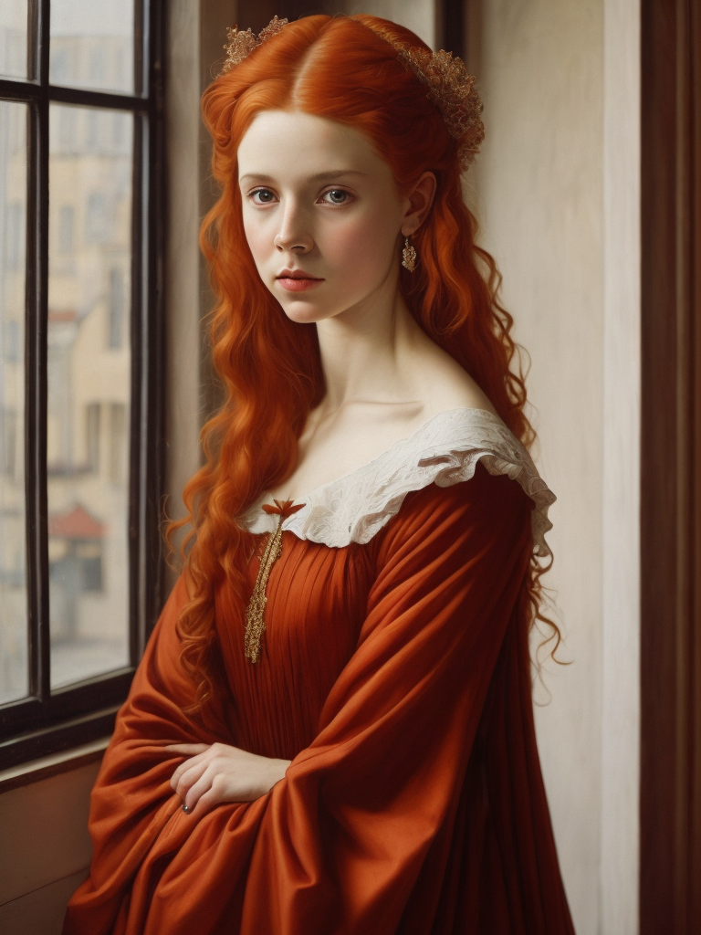 Premium Free ai Images | portrait of red haired young girl in front of ...