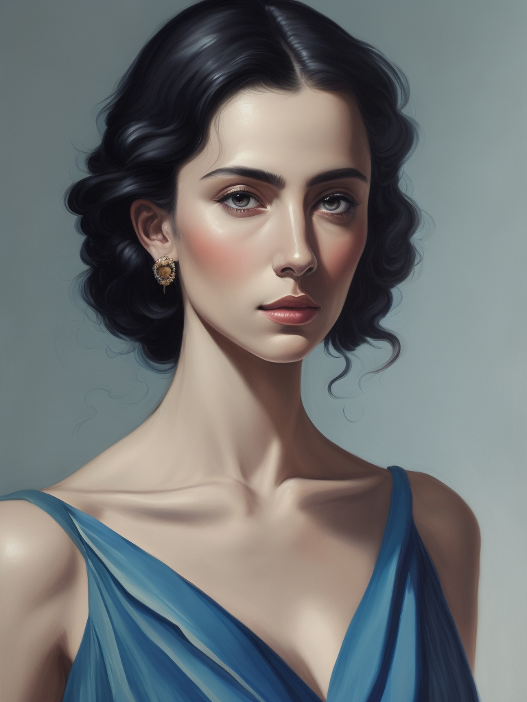 Premium Free ai Images | portrait of woman in blue dress painting oil tempera portrait cubism ...