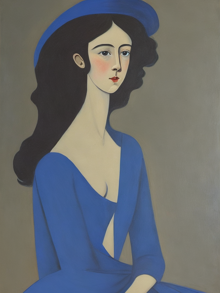 Premium Free ai Images | portrait of woman in blue dress painting oil tempera portrait cubism ...