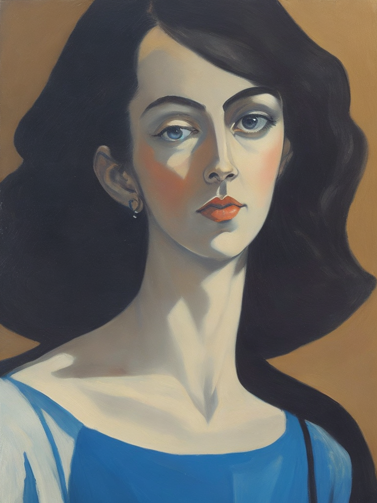 Premium Free ai Images | portrait of woman in blue dress painting oil tempera portrait cubism ...